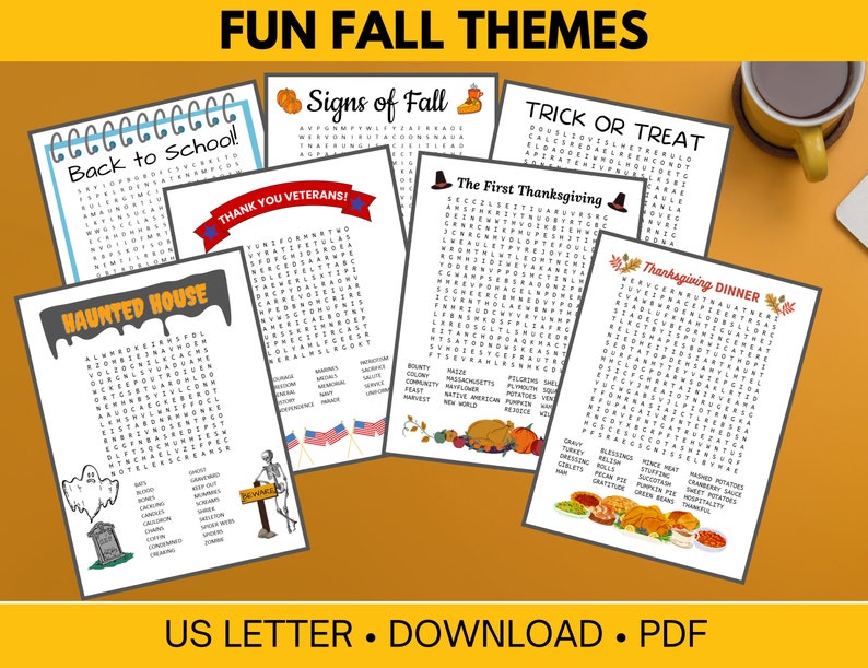 Word Search Printable Puzzles, Digital Puzzle Bundle Fall Word Search ...