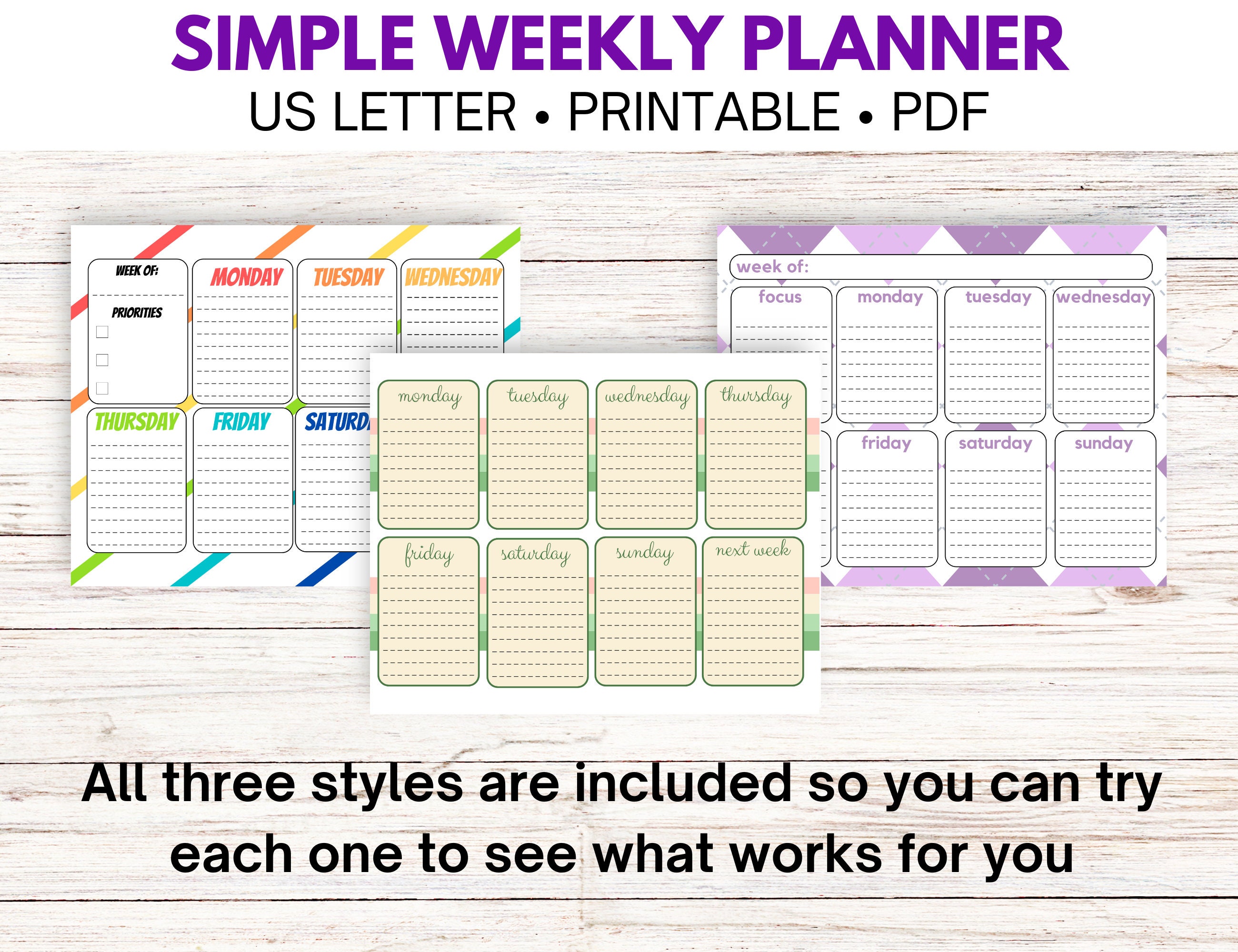 Simple Weekly Planner Printable, Printable Weekly Planner, Digital ...