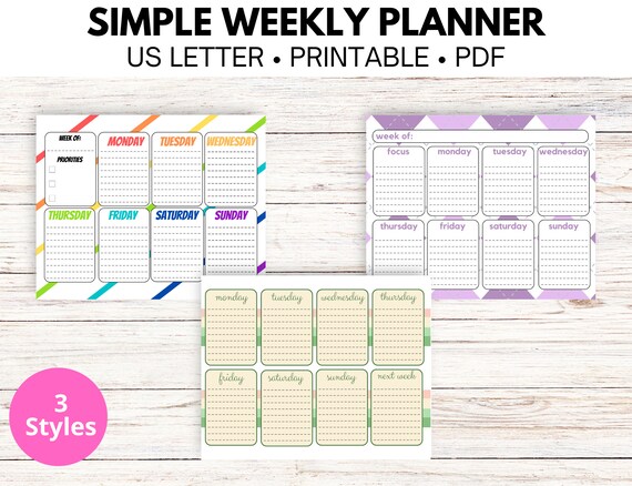 Simple Weekly Planner Printable Printable Weekly Planner - Etsy