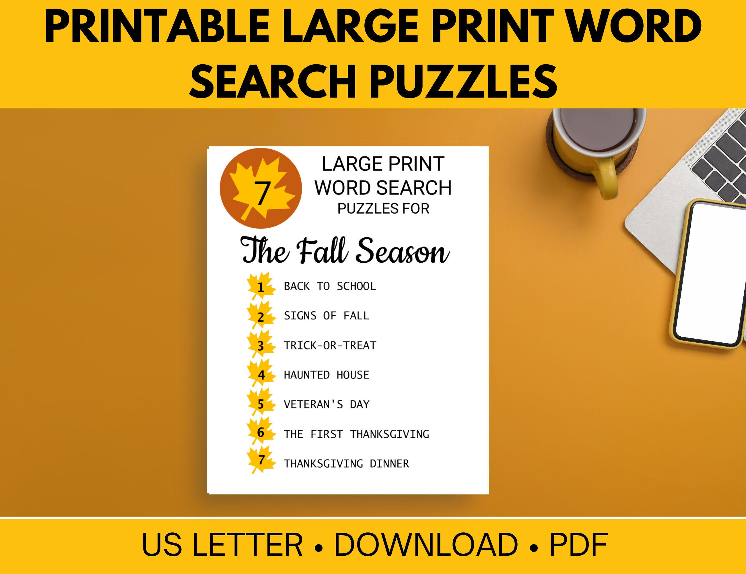 Word Search Printable Puzzles, Digital Puzzle Bundle Fall Word Search ...