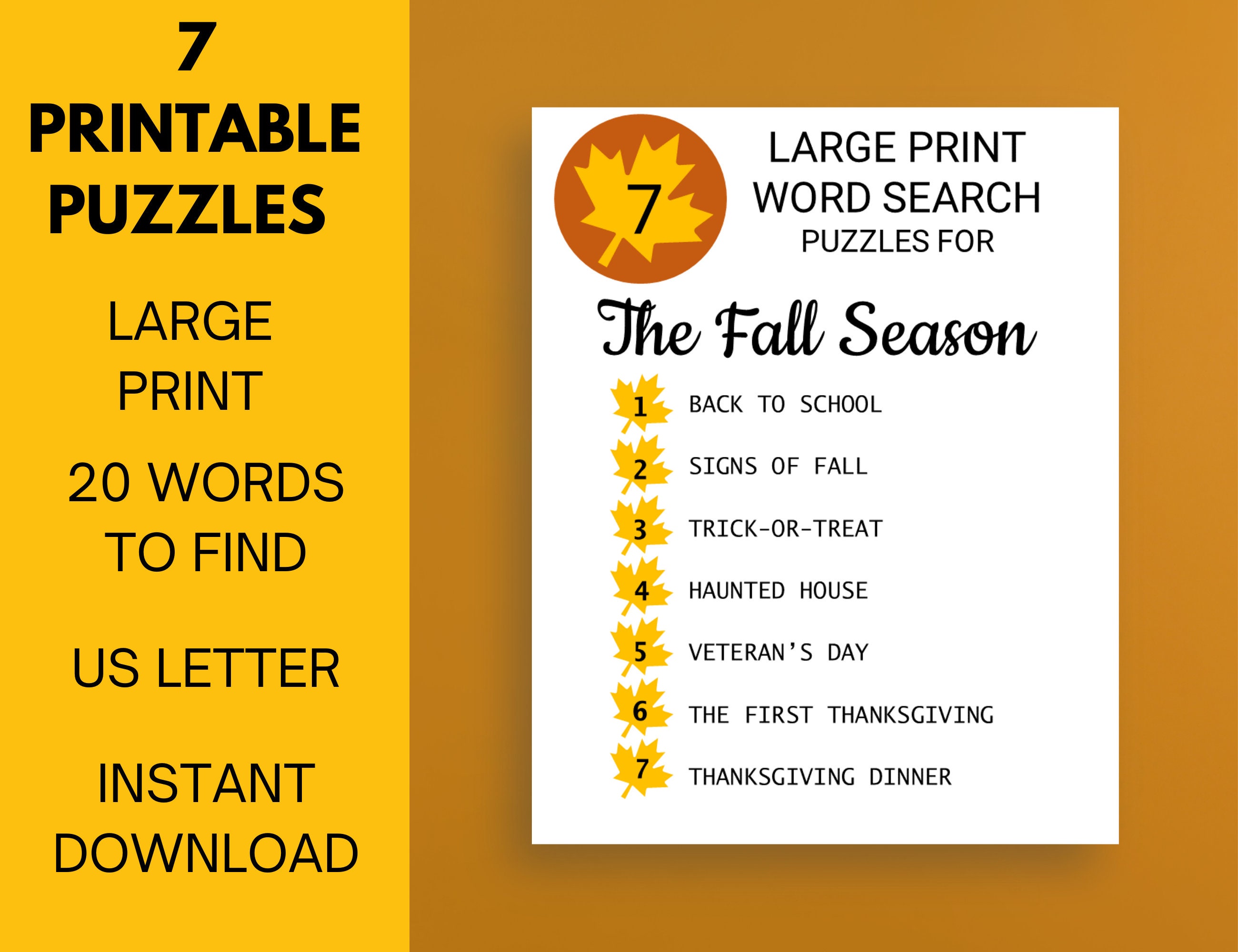 Word Search Printable Puzzles, Digital Puzzle Bundle Fall Word Search ...