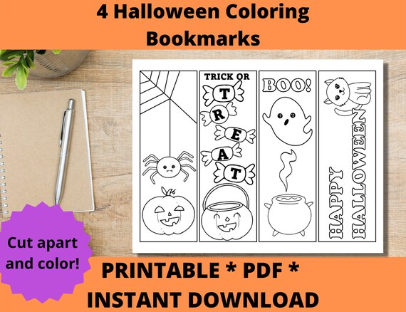 Halloween Coloring Bookmarks Printable Halloween Activity - Etsy