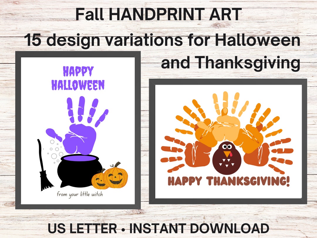Fall Handprint Craft Printable Bundle, Halloween Handprint Art ...