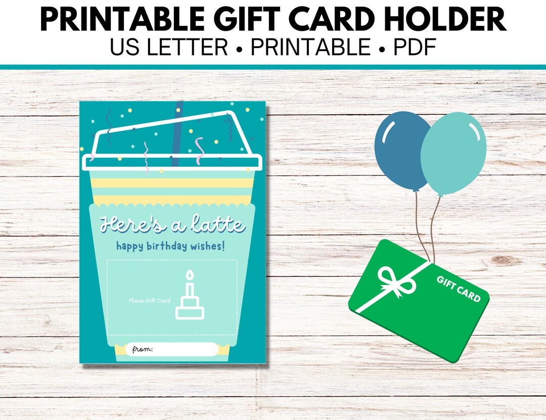 Printable Pdf Coffee Gift Card Holder, Digital Download Birthday Card ...