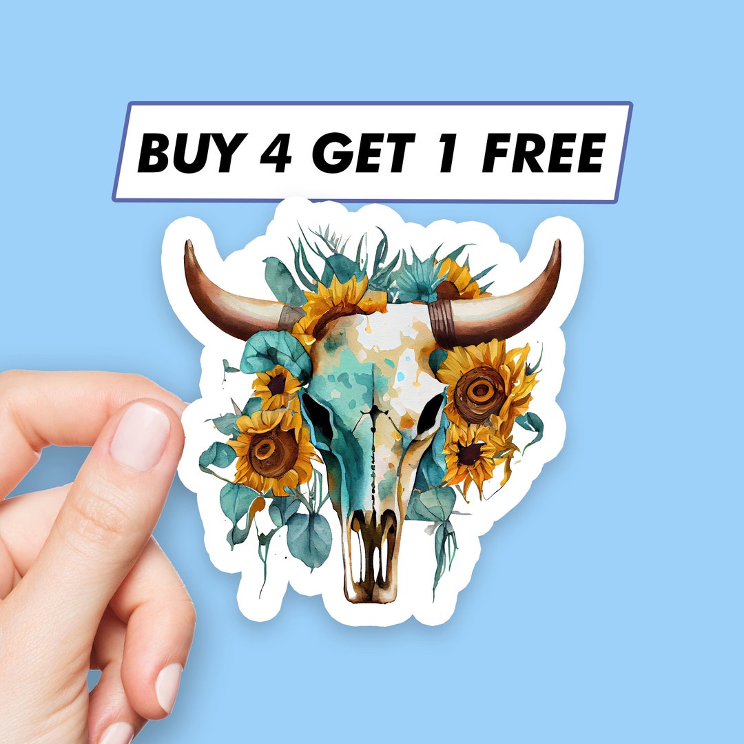 Western Cow Skull Sticker Sunflower Cowboy Stickers Laptop Stickers ...