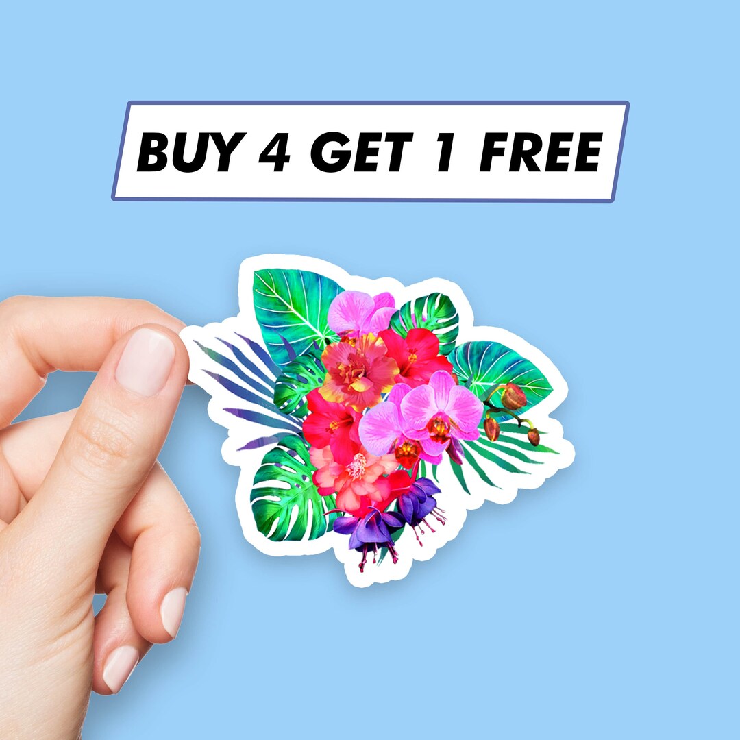 Tropical Flower Sticker Watercolor Floral Stickers Laptop Stickers ...