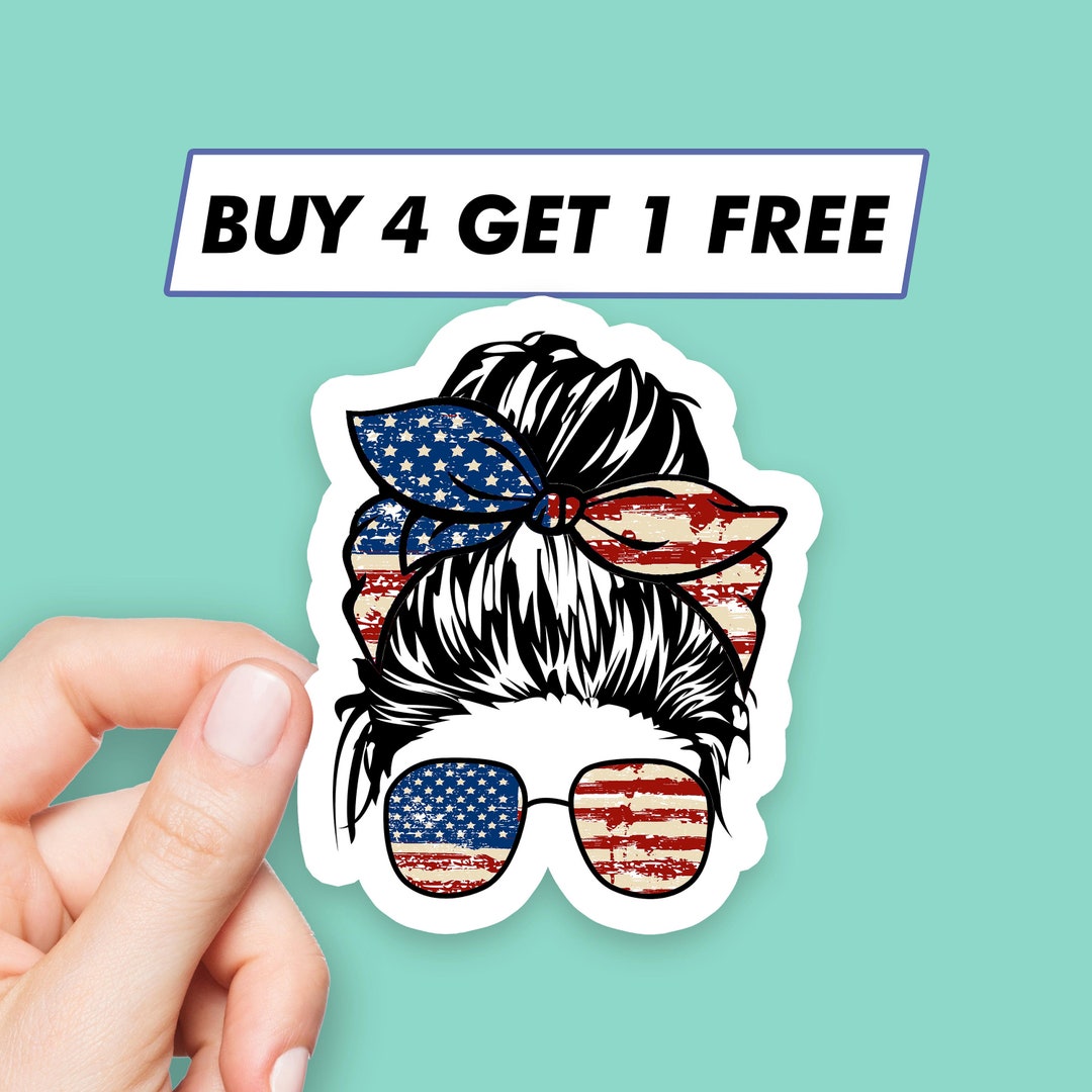 Usa Flag Messy Bun Sticker Top Knot Fashion Stickers Laptop Stickers ...