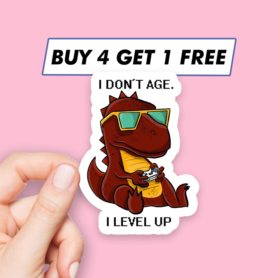 Level up T-rex Sticker Video Game Quotes Stickers Laptop Stickers ...
