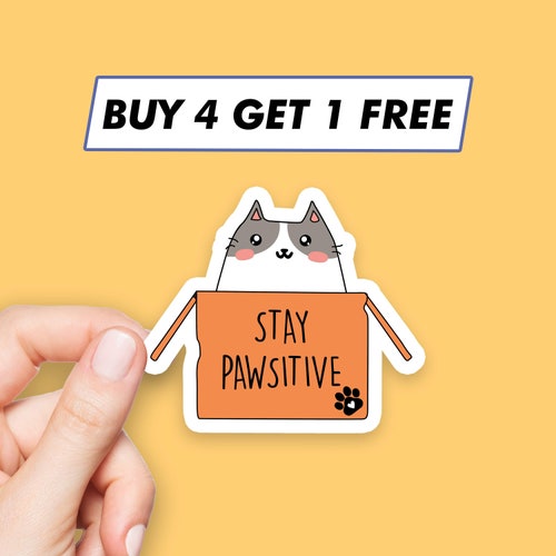 Kawaii Stay Pawsitive Sticker Cat Sayings Stickers Laptop - Etsy