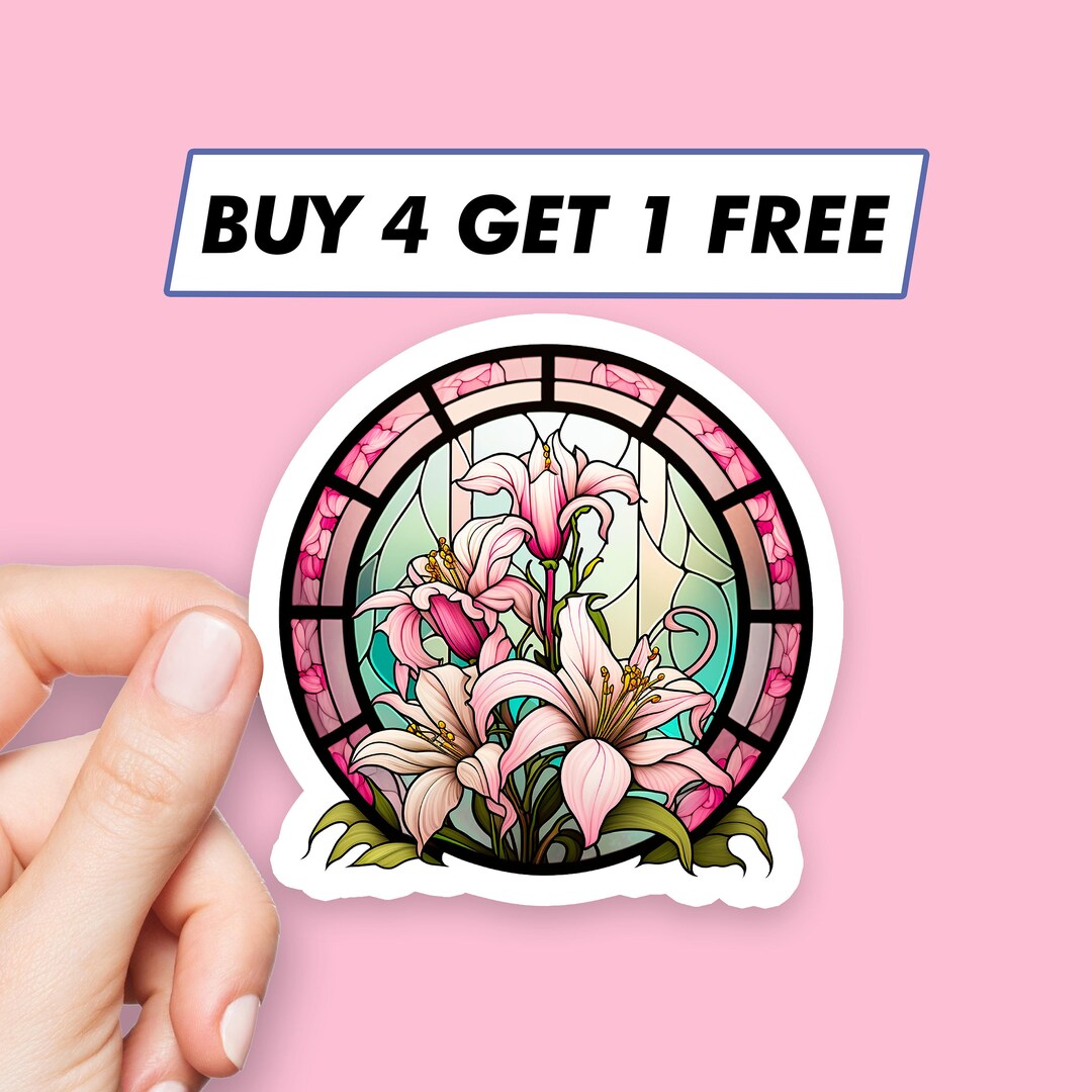 Stained Glass White Lily Sticker Mosaic Flowers Stickers Laptop ...