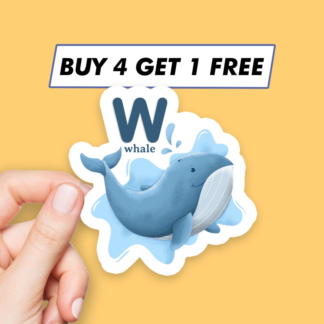 Whale Letter W Sticker Animal Alphabet Stickers Laptop Stickers ...