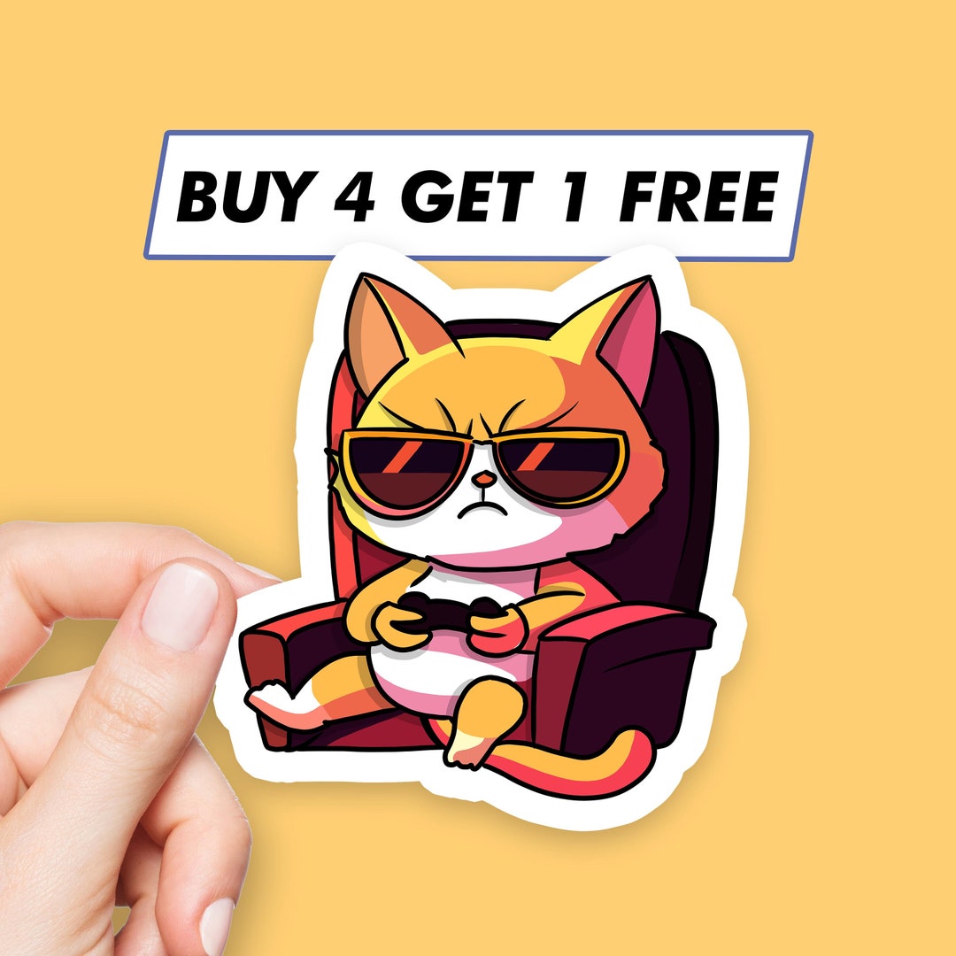 Gaming Cat Sticker Cool Video Game Stickers Laptop Stickers Aesthetic ...