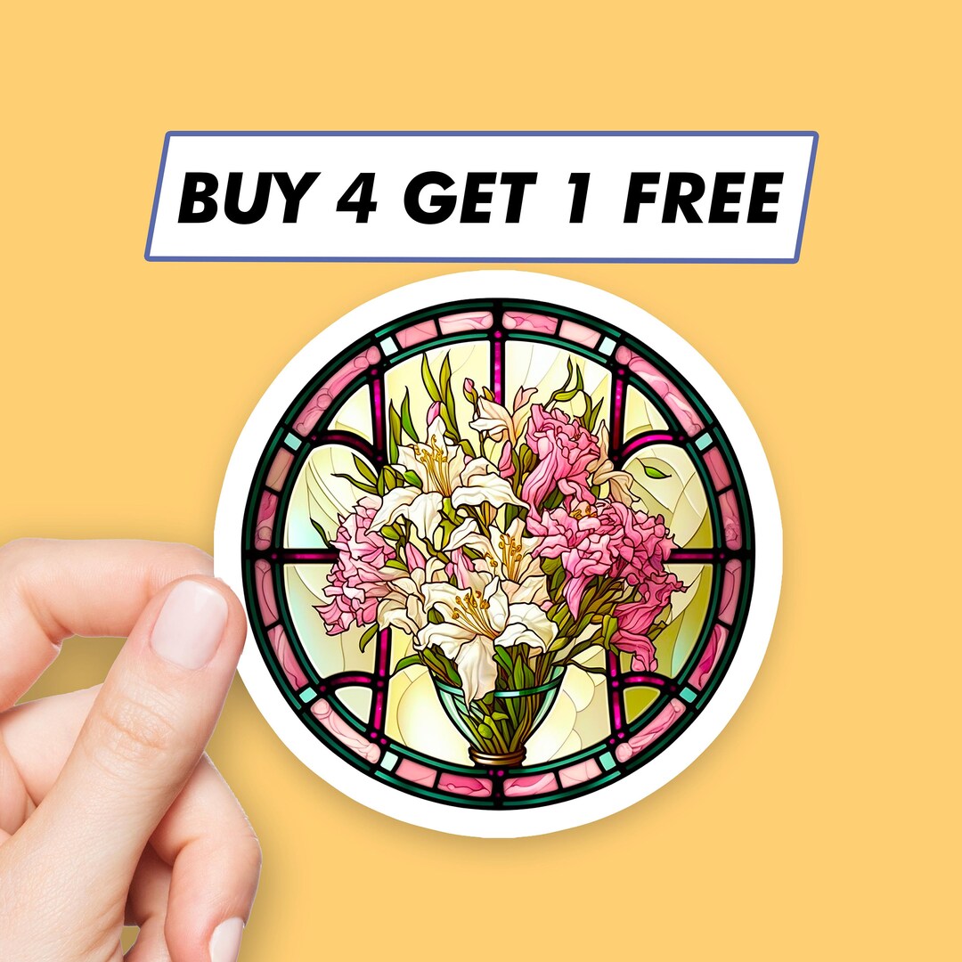 Mosaic Carnation Sticker Stained Glass Flowers Stickers Laptop Stickers ...