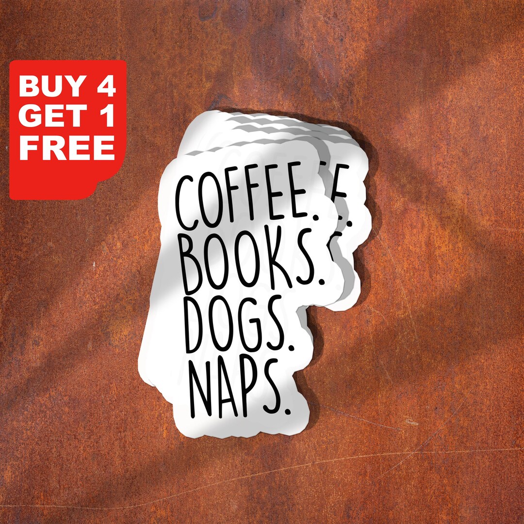 Coffee Books Dogs Naps Sticker, Rescue Dog Sticker Laptop Decals ...
