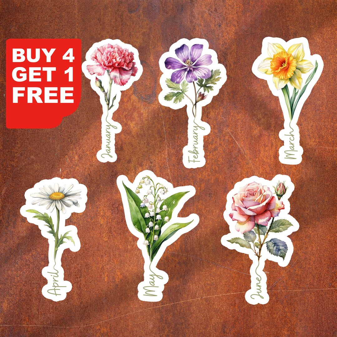 Rose Birth Flower Sticker Pack Wild Flower Stickers Birth Flower Gift ...