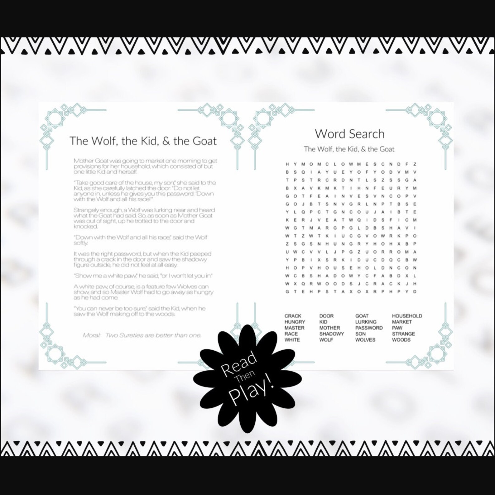 Aesop Fable Story Featuring: the Wolf, the Kid & the Goat, Word Search ...