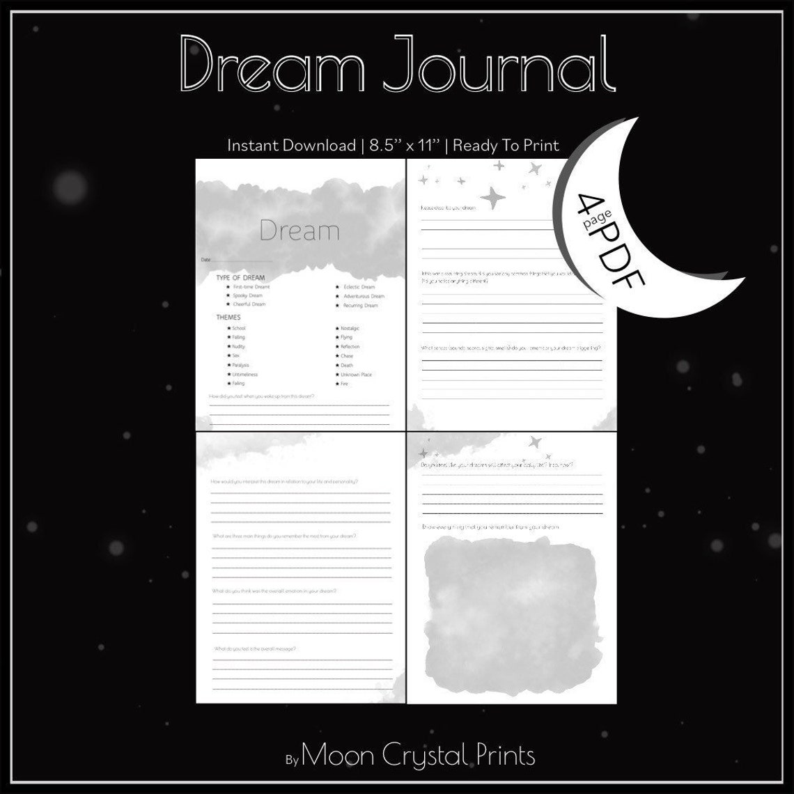 Dream Journal | Printable PDF | Dream Tracker | Printable Dream Log ...