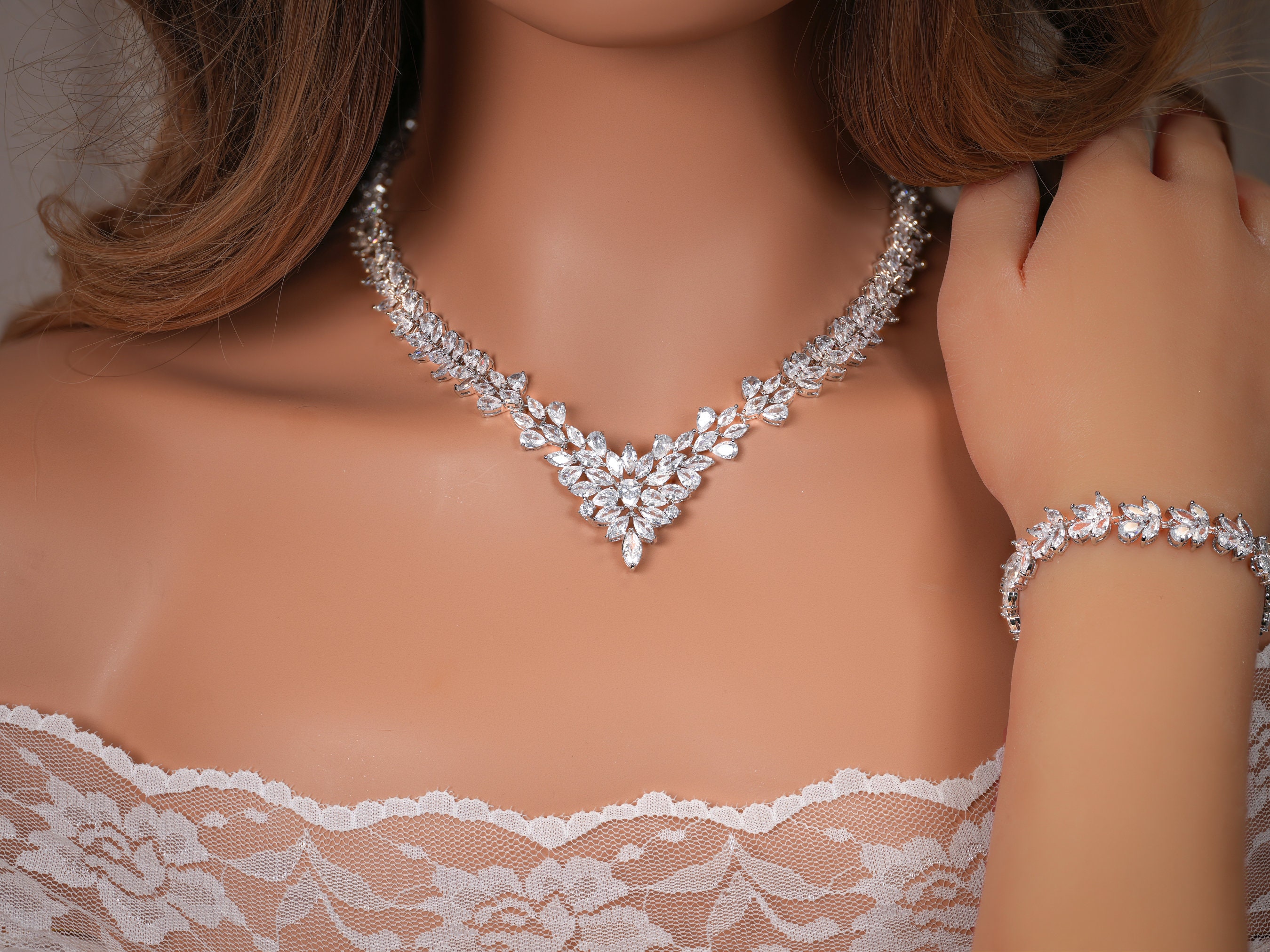 Bridal Necklace V Shape Crystal Necklace Wedding Jewelry Set for a Bride Diamond Necklace Silver Wedding Necklace Diamond Wedding Jewelry Etsy UK
