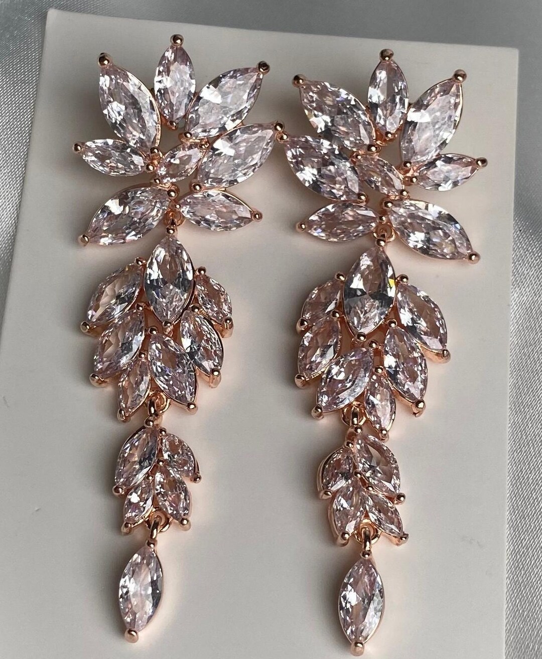 Crystal Earrings Long Rose Gold Wedding Earrings Crystal Bridal ...