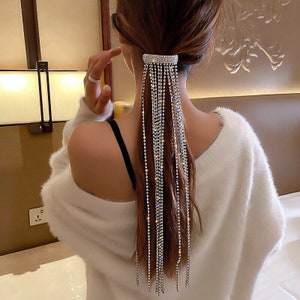 Crystal Tassel Headband Silver Sparkle Headband Crystal Long Tassel ...
