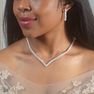 V Shape Crystal Necklace Bridal Necklace Set Crystal Wedding Jewelry ...
