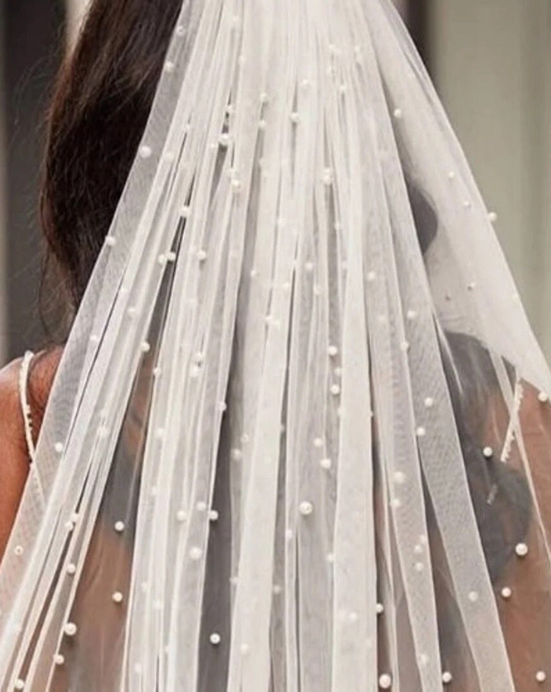 Pearl Veil Fingertip Bridal Veil Floor Wedding Veil Pearl Veil Tulle ...