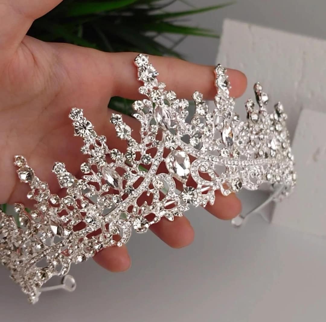 Bridal Tiara Silver Crown Tiara Silver Crystal Crown Princess Hair ...