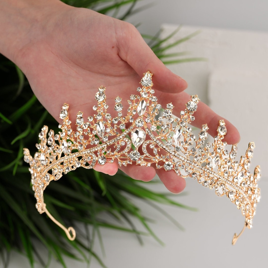 Bridal Tiara Gold Crown Crystal Tiara Princess Crown Gold Wedding Tiara ...