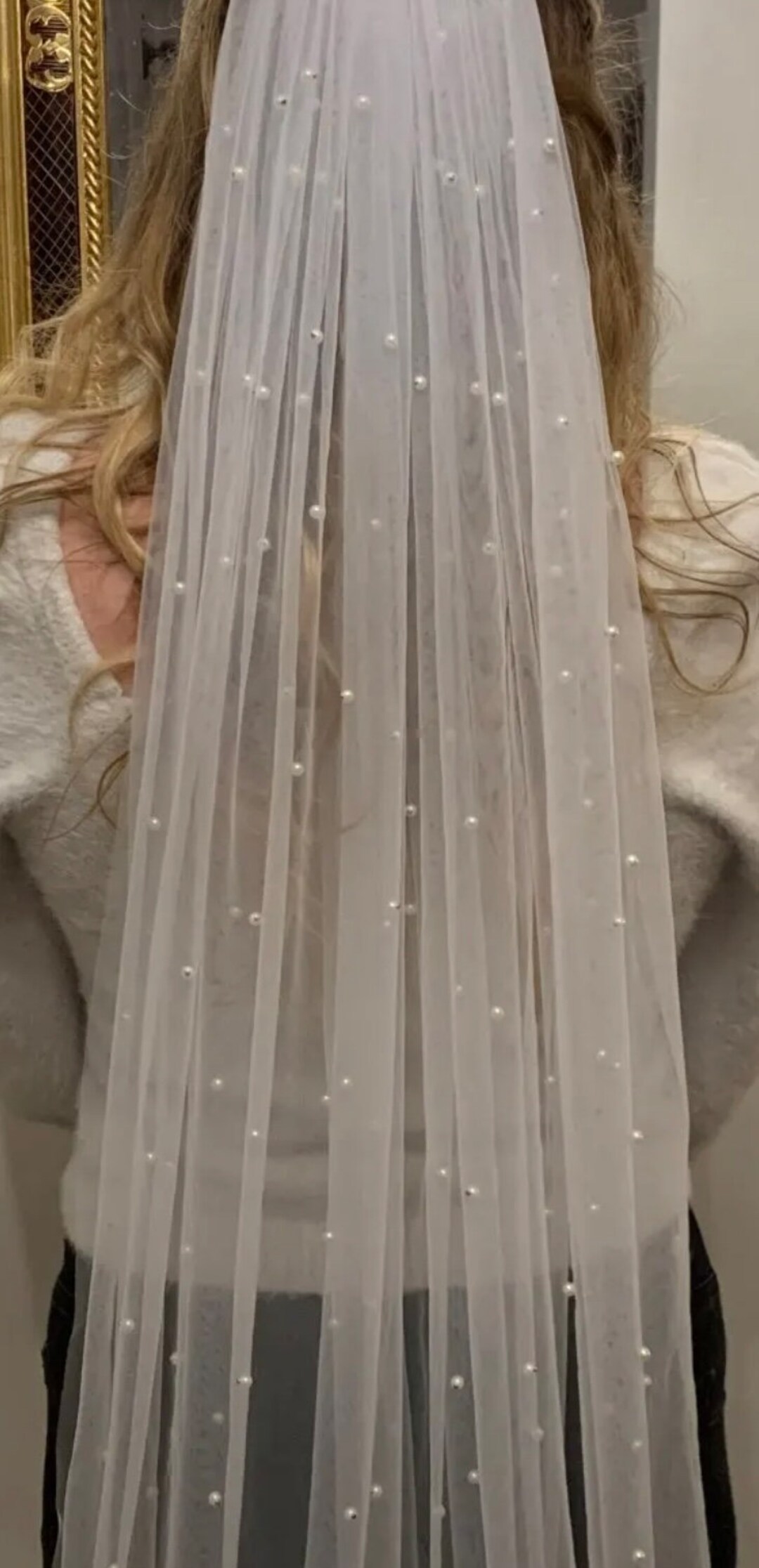 Pearl Veil Fingertip Bridal Veil Floor Wedding Veil Pearl Veil Tulle ...