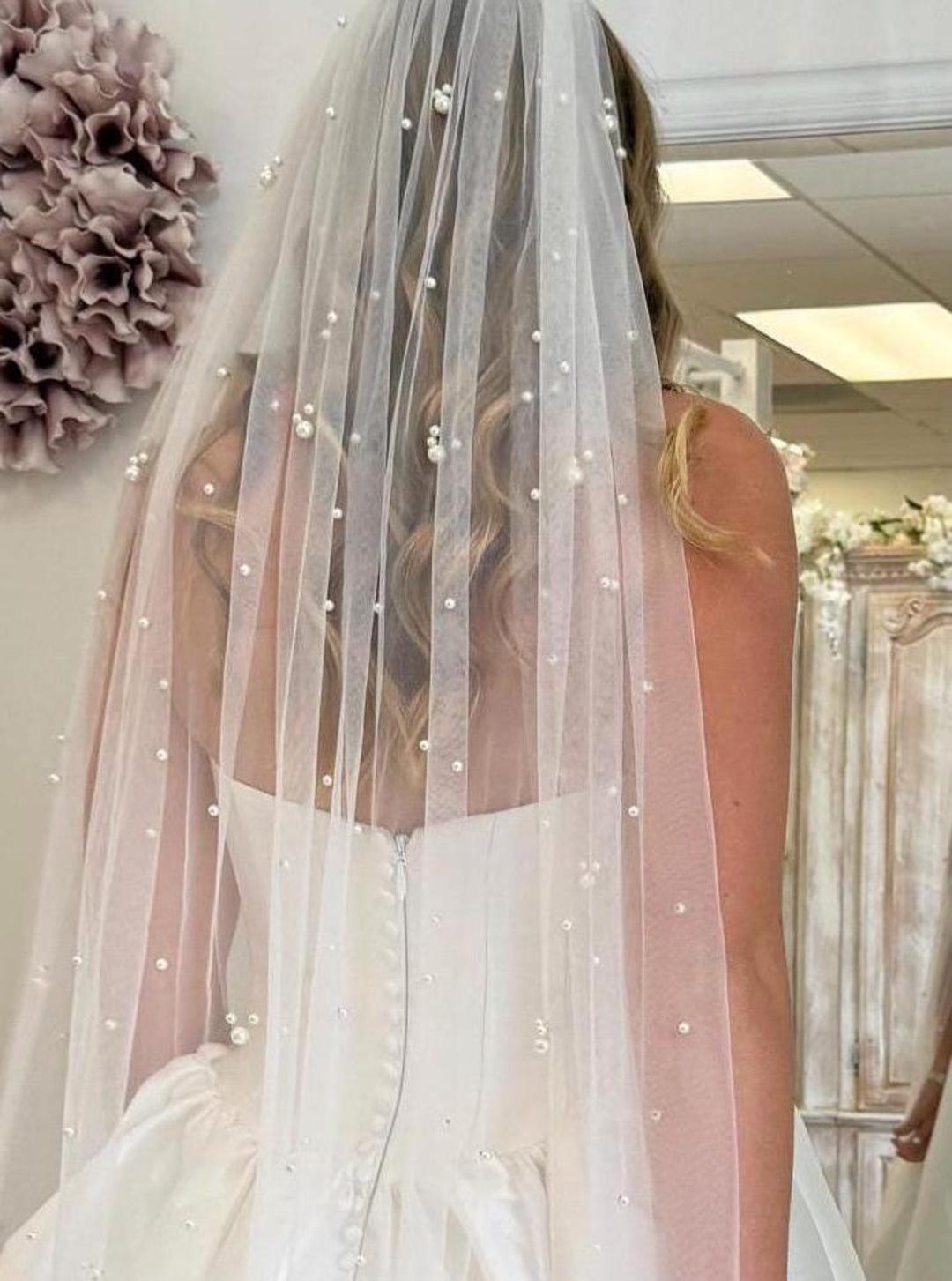 Pearl Veil Cathedral Veil White Pearl Veil With Comb Pearl Veil Soft ...