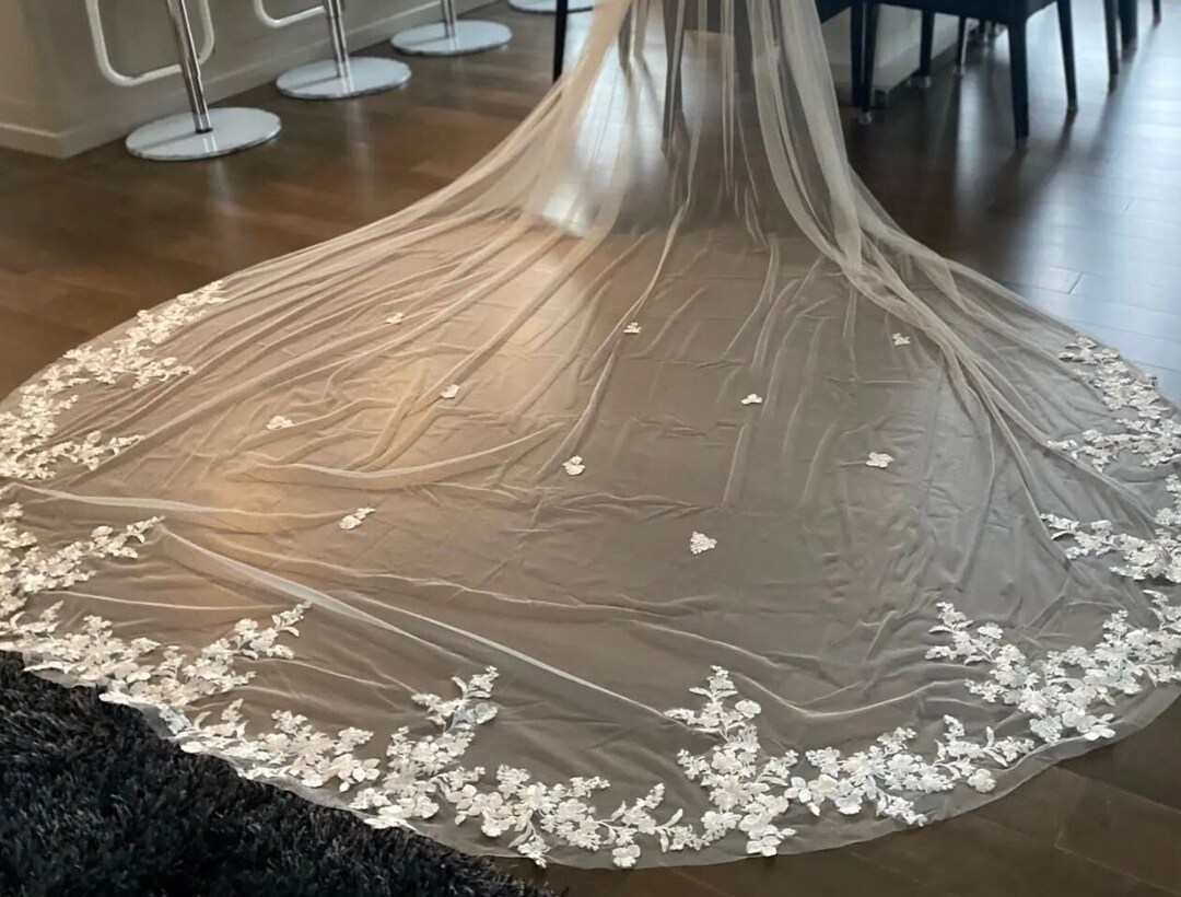 Lace Floral Veil Wedding Veil Bridal Veil Cathedral Wedding Veil Lace ...