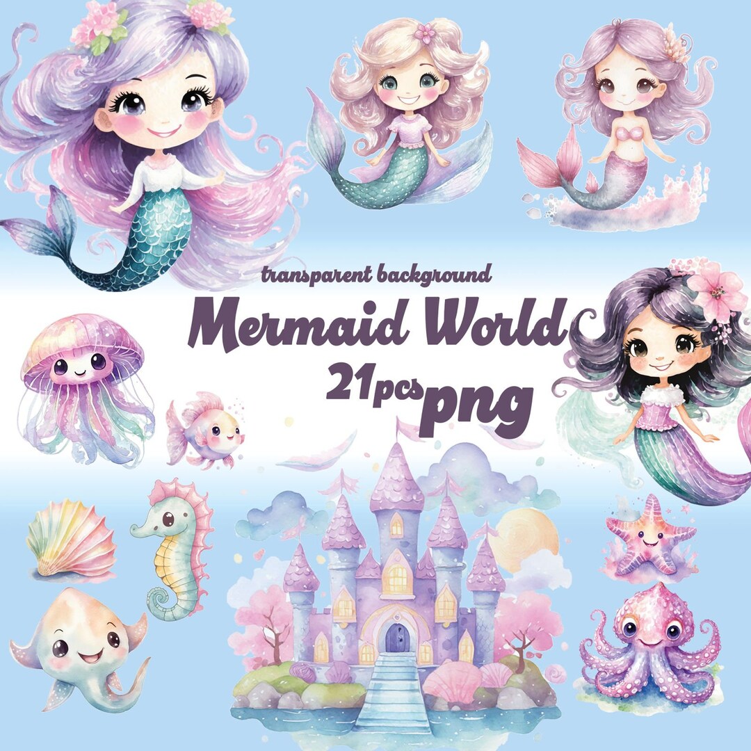 Mermaid World, Cute Mermaid Clipart, Commercial Use, Mermaid Png, Sea ...