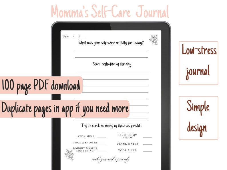 Momma's Self-care Journal | Notebook for Mom | Digital Journal | Busy ...
