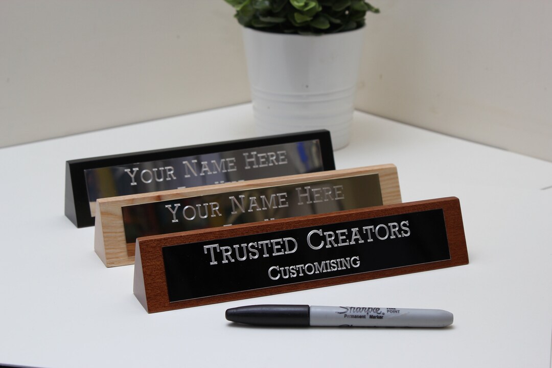 Handmade Desk Plaques Mahogany Ash Wood Office Name Plate - Etsy UK