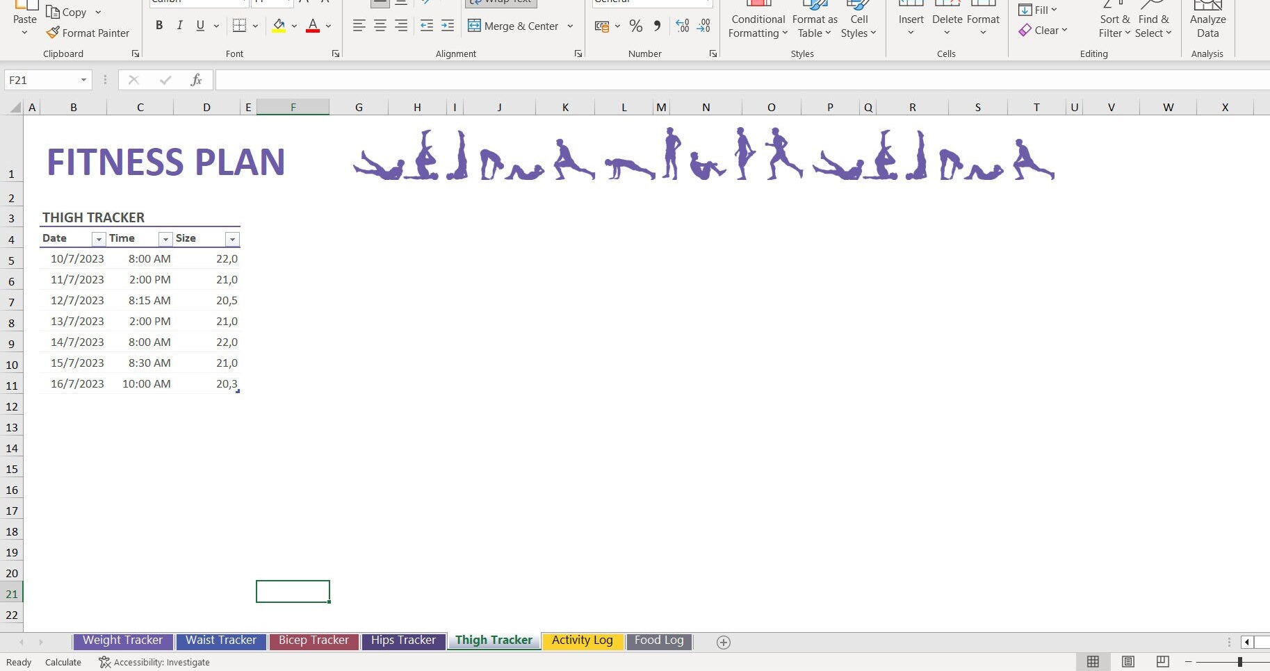 Fitness Planner , Excel Template, Fillable , Download - Etsy