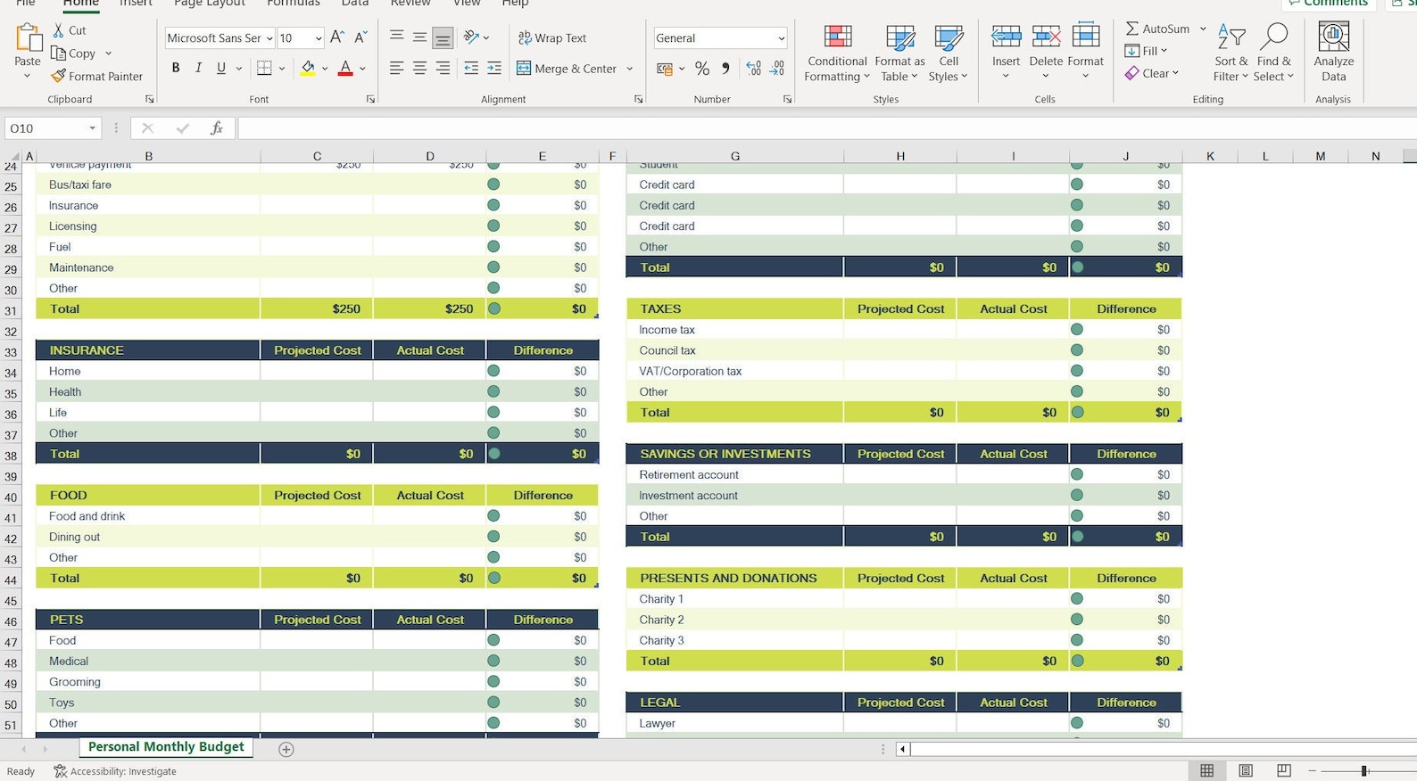 Personal , Monthly Budget , Excel File , Digital , Editable, Fillable ...