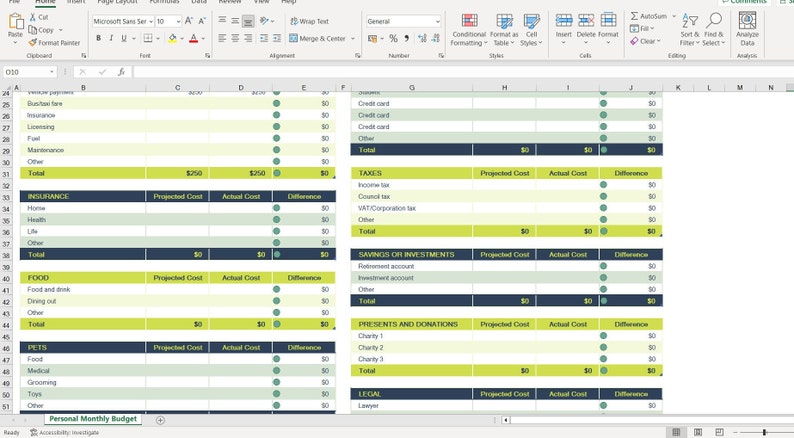 Personal , Monthly Budget , Excel File , Digital , Editable, Fillable ...