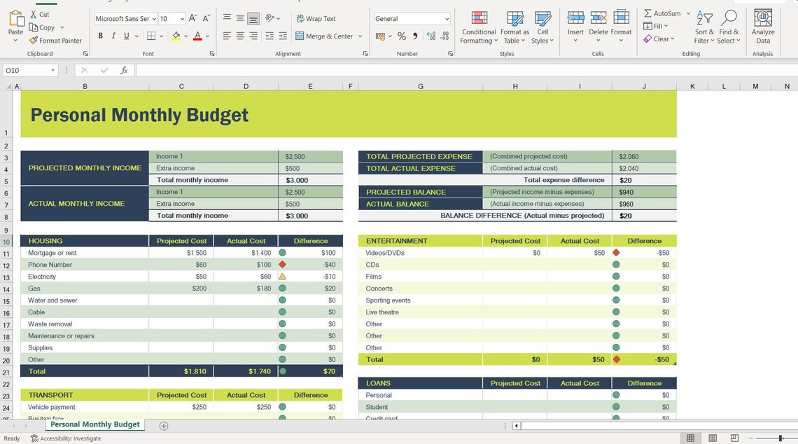 Personal , Monthly Budget , Excel File , Digital , Editable, Fillable ...