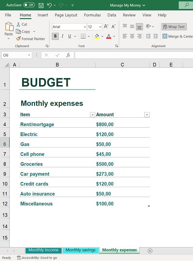 Manage My Money ,excel Template , Fillable , Excel , Printable , Digital , Instant Download - Etsy
