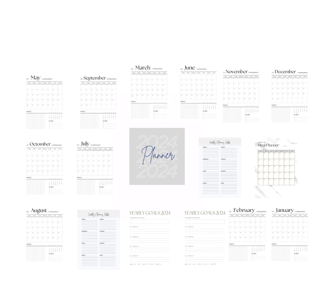 2024 Yearly Planner by Month, Download PDF - Etsy