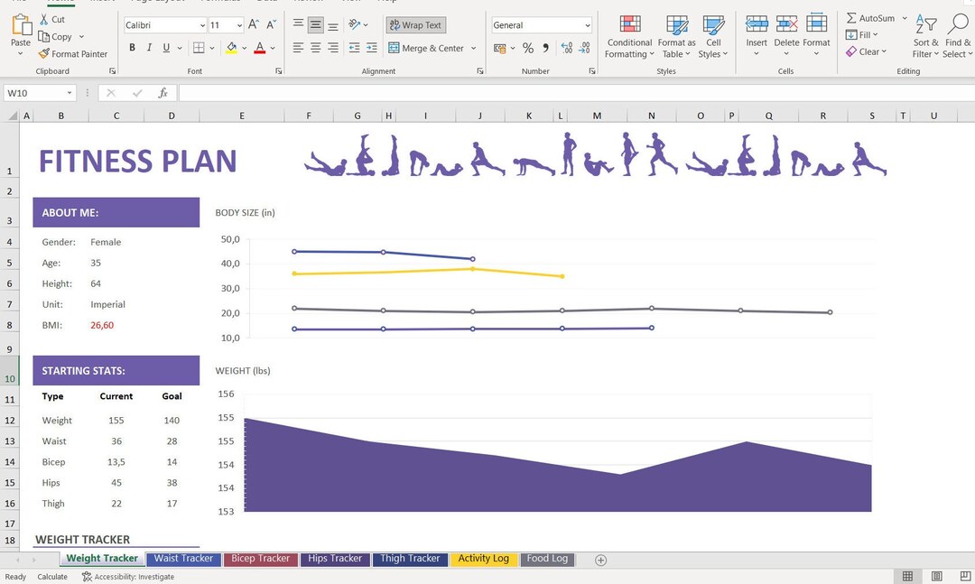 Fitness Planner , Excel Template, Fillable , Download - Etsy