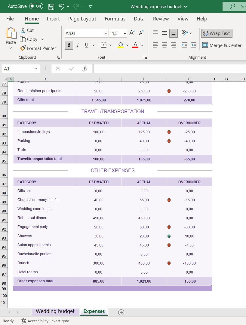 Wedding Expense Budget , Excel File , Excel Template , Instant Download ...