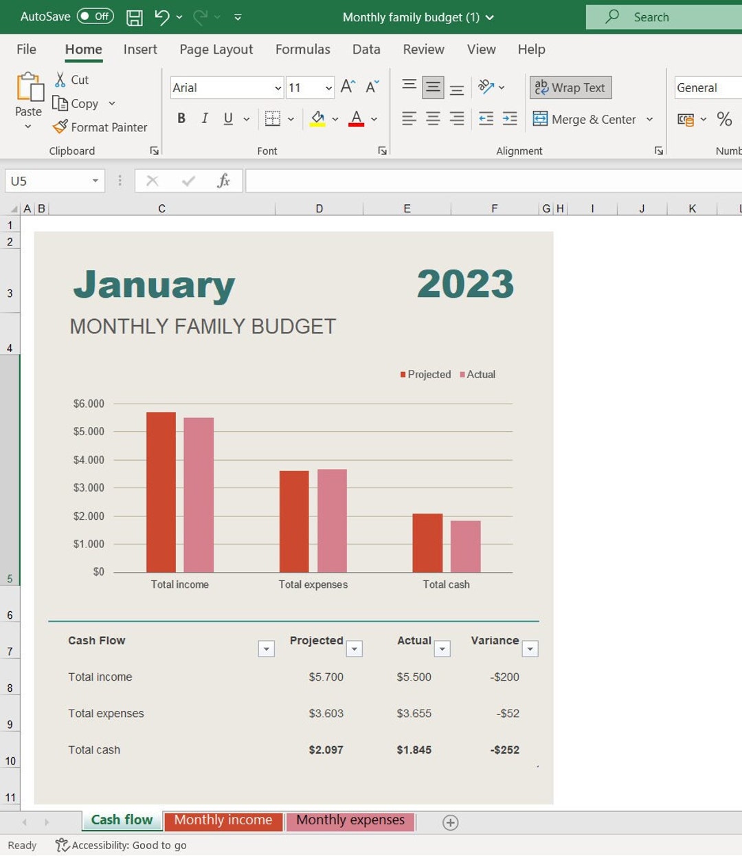 Monthly Family Budget , Excel Template , Instant Download , Printable ...