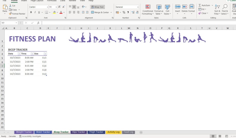 Fitness Planner , Excel Template, Fillable , Download - Etsy