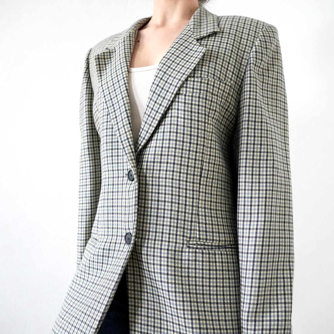 Vintage 90s Blazer Jacket Preppy Mod Womens Tweed Blazer Pure Wool ...