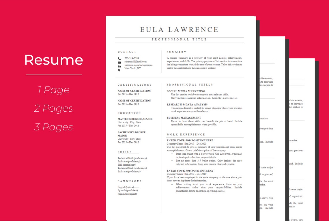 Professional Resume Template + Cover Letter + References | CV Editable ...