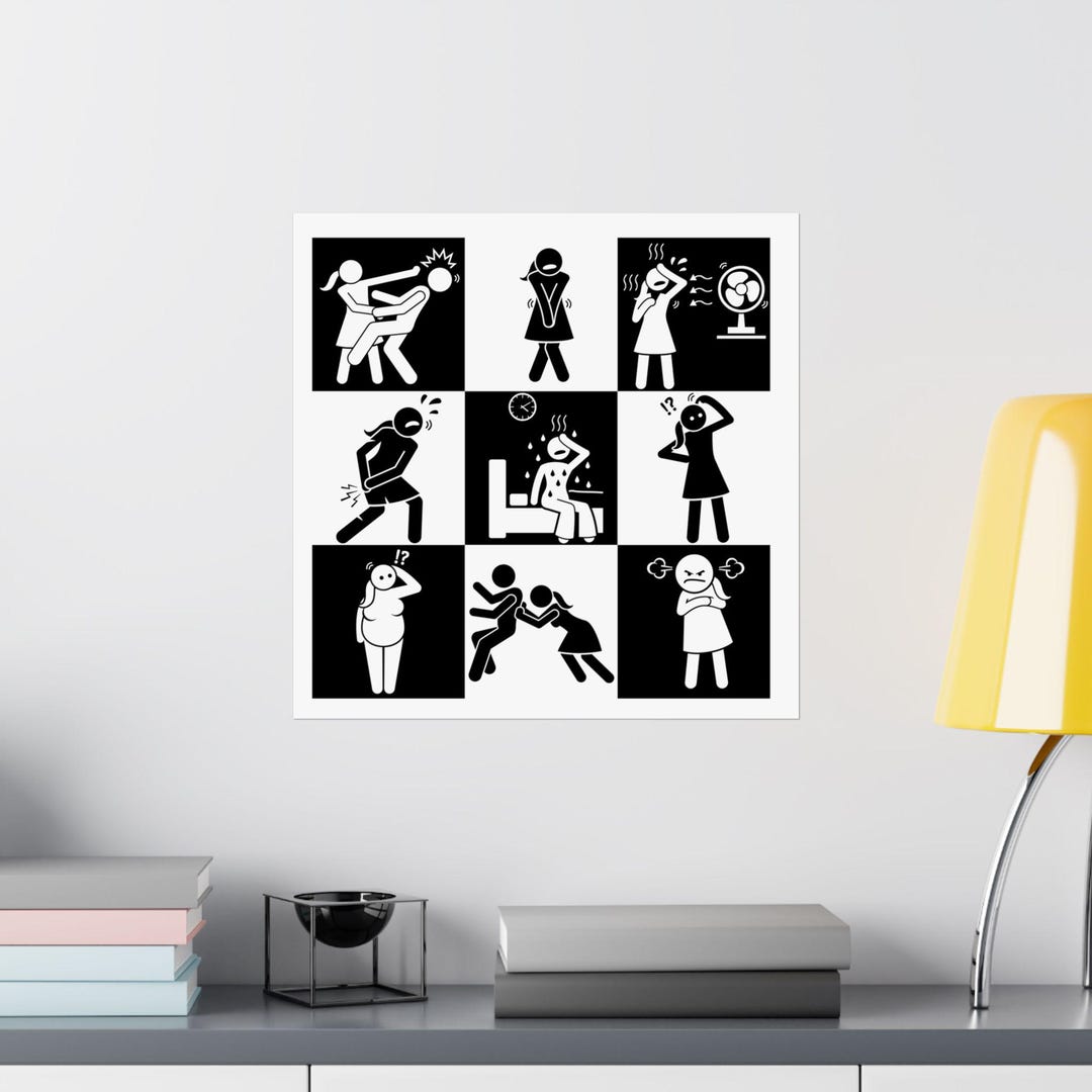 Humorous Menopause Symptoms Stick Figure Matte Square Posters, Midlife ...