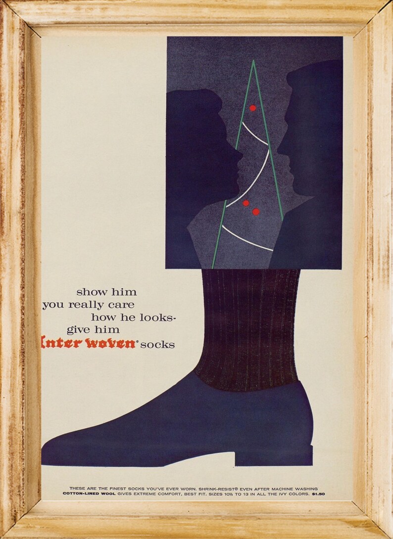 1960 Inter Woven Socks Add Poster Print | Vintage Socks Advertising ...