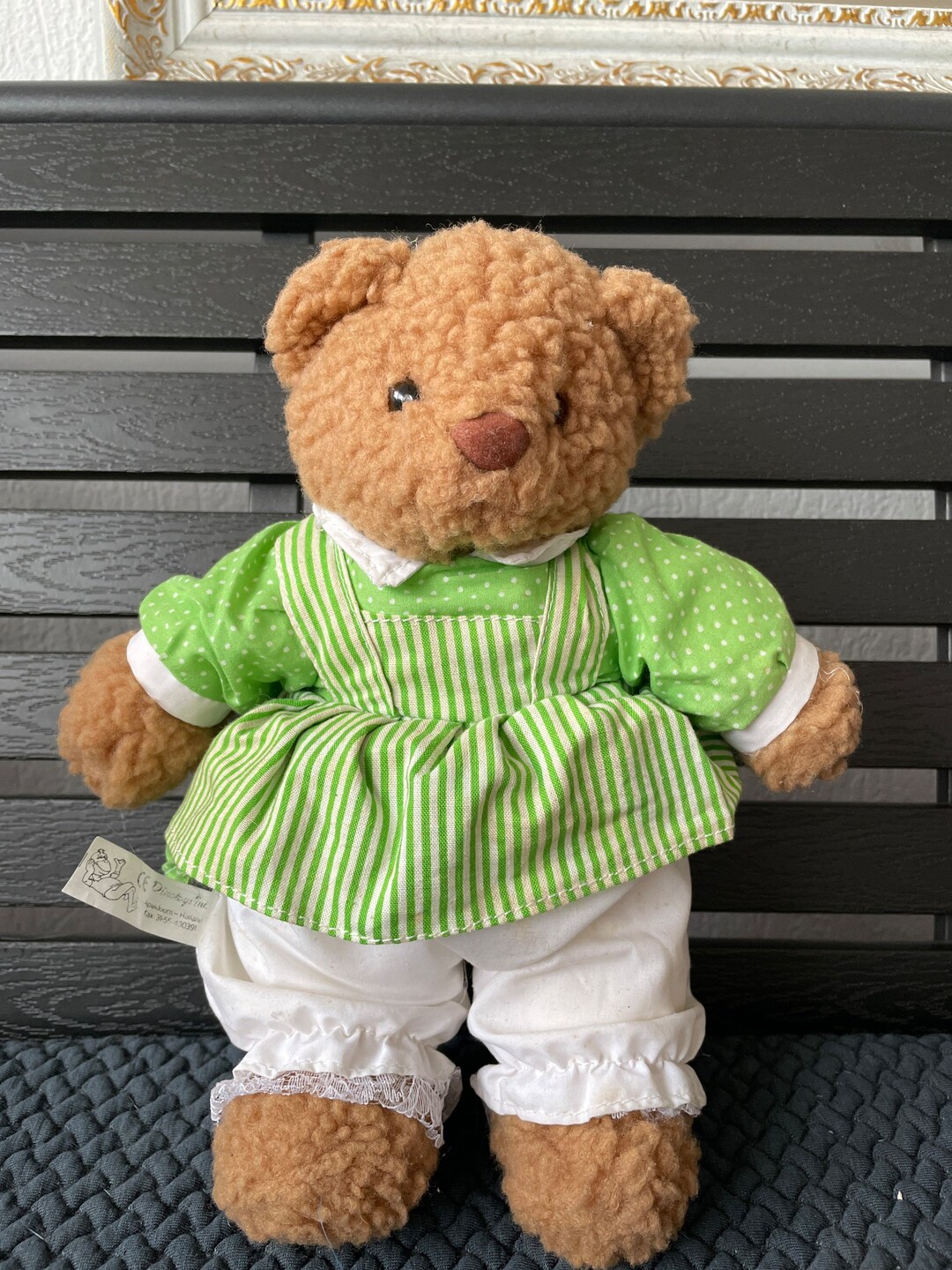 Vintage 80s Dinotoys Holland Brown Teddy Bear Wearing Green Stripped ...