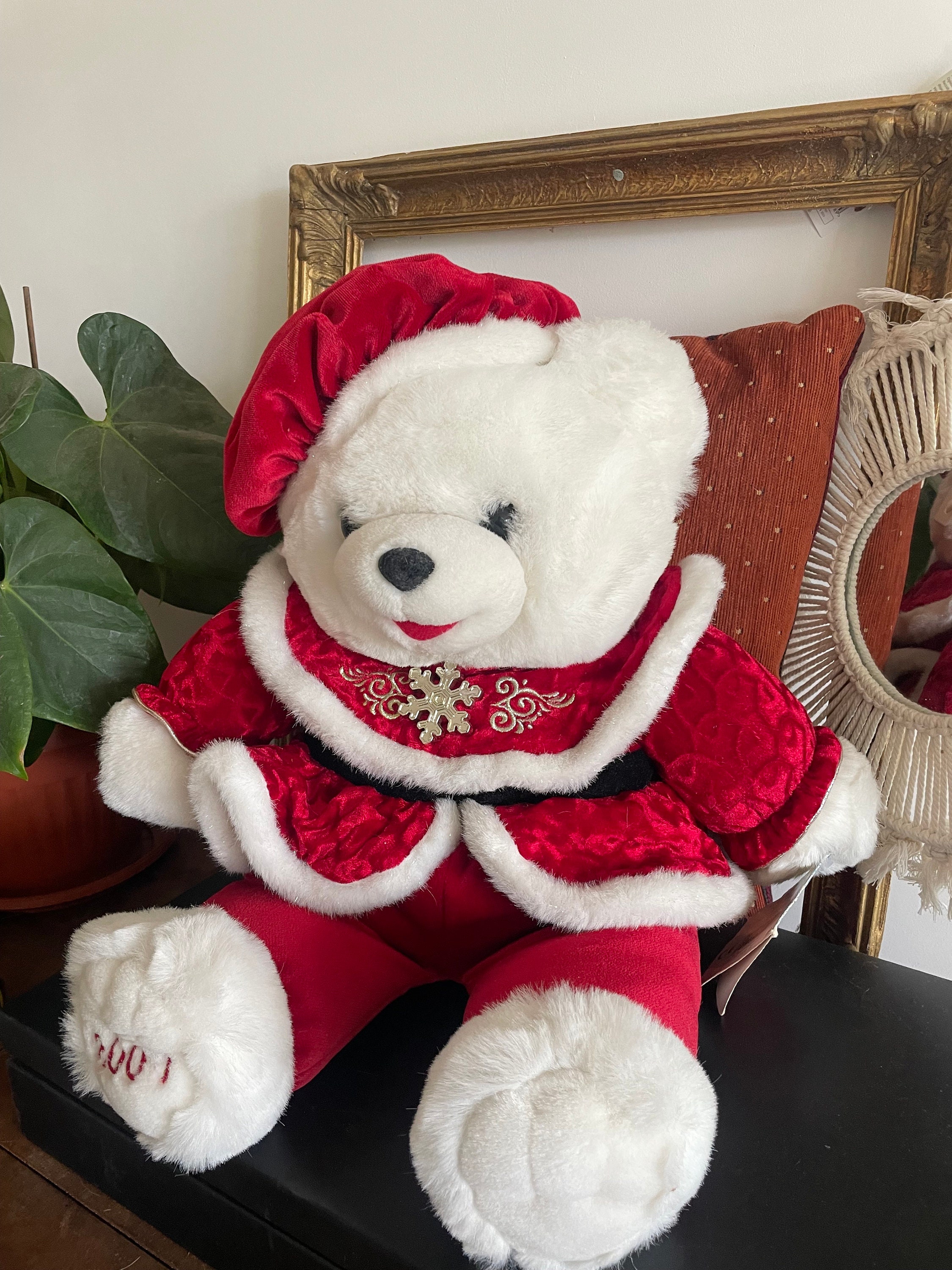 2001 Snowflake White Large Teddy Bear Christmas Suit and Hat 59 Cm/ 23 ...